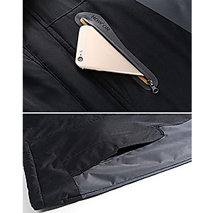 HOW'ON Men's Snow Jacket Windproof Waterproof Ski Jackets Winter Hooded Mountain Fleece Outwear Parka Black L