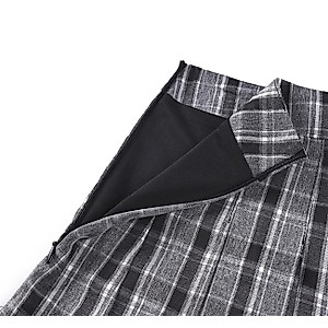 Hoerev Black Grey Plaid Pleated Skater Tennis School Uniform Skirt with Lining Shorts for Women Girls,US 4