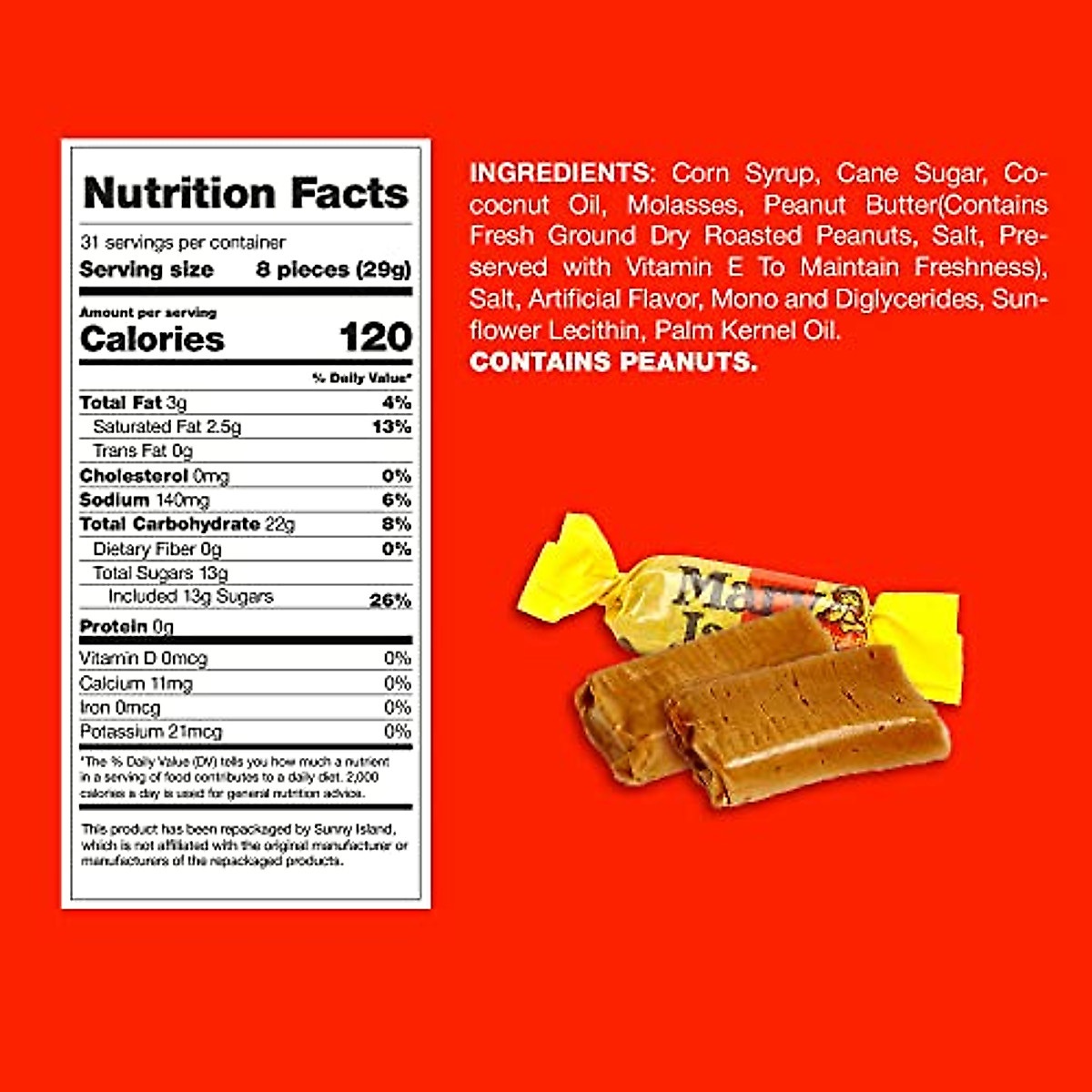 Mary Jane Candy, Peanut Butter Flavored Rolls, Gluten-Free, 2 Pound Bag