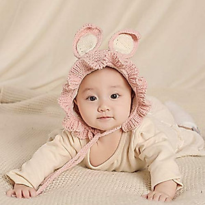 MerryJuly Baby Girl Bunny Hat with Ears Cute Rabbit Beanie for Toddler Girls Kids (Pink)