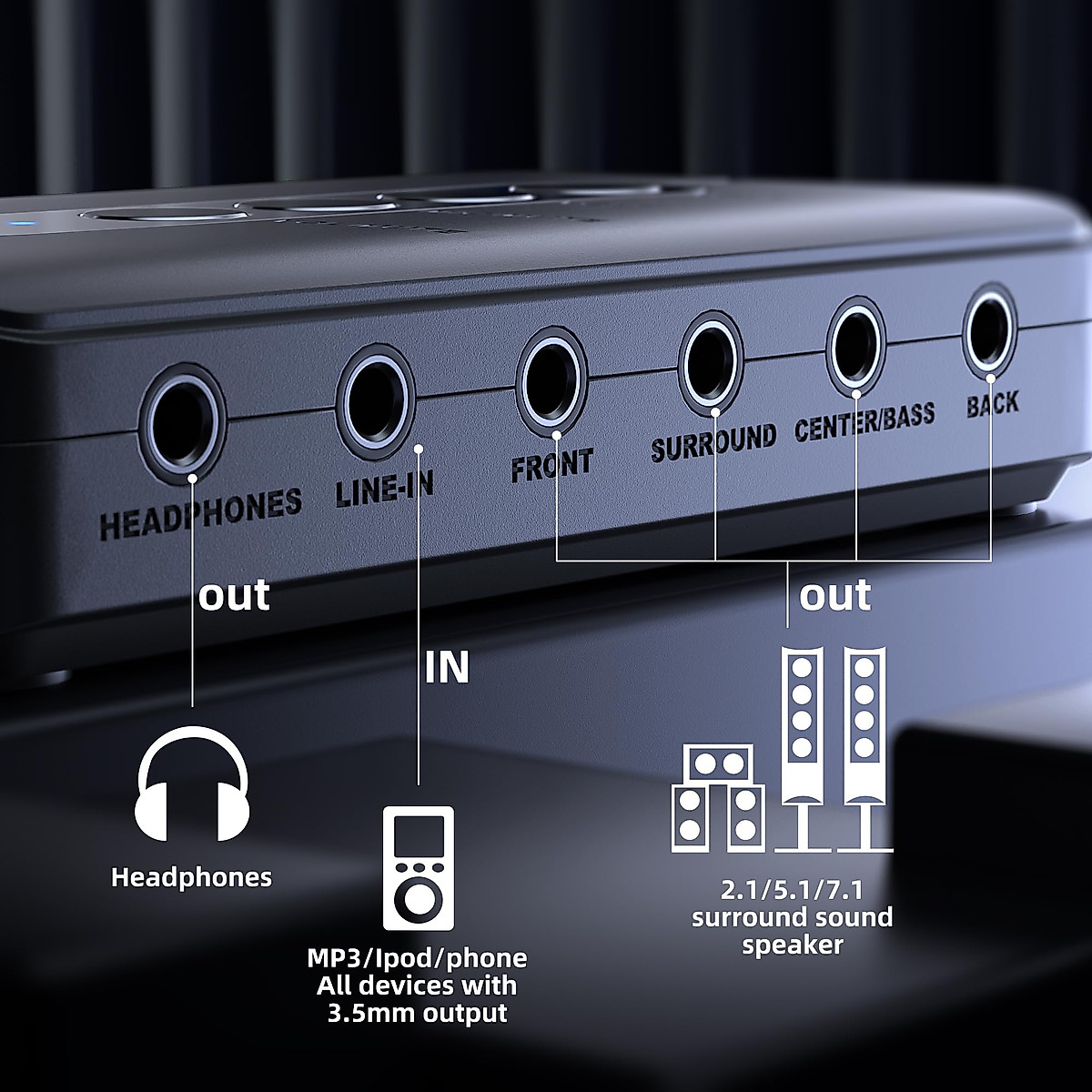 DriverGenius External 7.1/5.1USB Sound Card, with 3.5mm MIC and 2.1 SPDIF - Compatible for Windows 11 & Mac (U2AUDIO7-1)