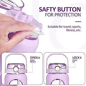 BLUEGO 56oz Glass Water Bottles with Straw Time Marker Half Gallon Large Motivational Water Bottle with Silicone Sleeve 2 Liter Large Glass Water Jug for Gym, Sports&Workout, Daily, Purple