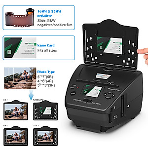 DIGITNOW Film & Photo Scanner,4-in-1 Film Scanner, with 2.4" LCD Screen Converts 35mm/135 Slides & Negatives Film, Photo, Business Card for Saving to 16MP Digital Images,8GB Memory Card Included
