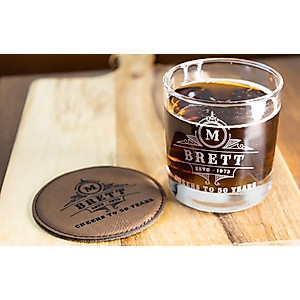 Personalized Whiskey Glass with Matching Custom Coaster - Custom Engraved Whiskey Glasses for Men 50th Birthday Gift for Whiskey Drinker Personalized Bar Accessories