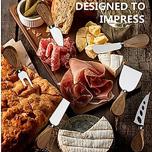 MJuAn Premium 6-Piece Cheese Knife Set,Complete Stainless Steel Cheese Knives Collection(Acacia Wood Handle)-Cheese Spreader Knife for Charcuterie,Gift-Ready