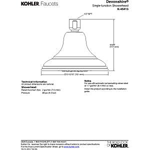 Kohler K45413PB Devonshire Single-Function Katalyst Spray Showerhead, 2.0-GPM, Polished Brass