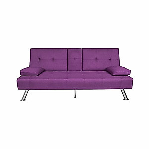 Convertible Sofa Bed Adjustable Couch Sleeper Modern Home Recliner Reversible Loveseat Folding Daybed Guest Bed for Living Room,Linen Upholstery,2 Cup Holders,3 Angles,Metal Legs,600lb Capacity