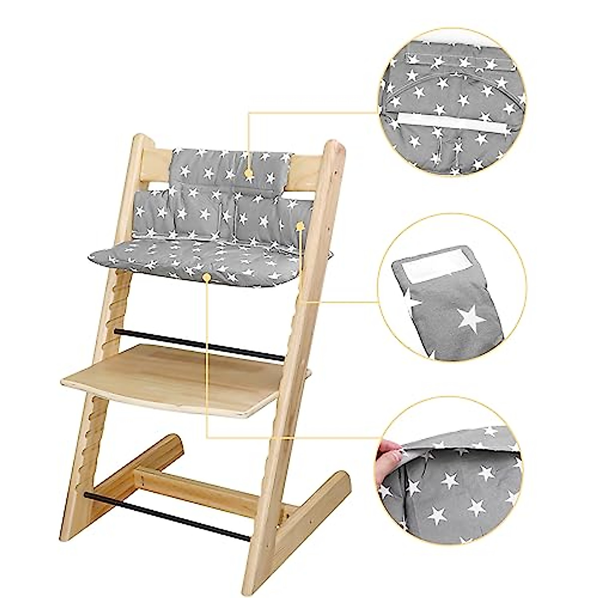 LLHQAMT for Stokke High Chair Cushion, Soft and Comfortable for Tripp Trapp High Chair Cushion, for Tripp Trapp Cushion Set Makes It Safer and More Comfortable for Baby to Sit On (Grey Star Pattern)