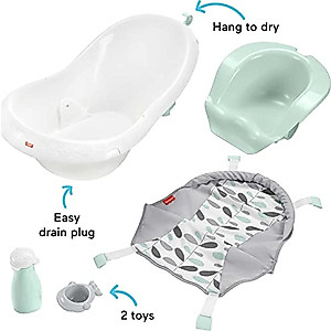 Fisher-Price Baby To Toddler Bath 4-In-1 Sling ‘N Seat Tub With Removable Infant Support And 2 Toys, Climbing Leaves [Amazon Exclusive]