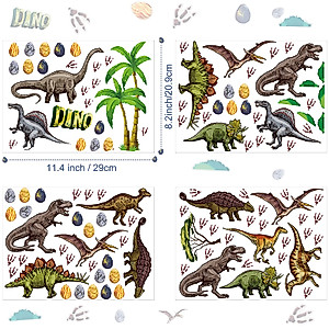 Zonon 114 Pcs/ 4 Sheet Glow in The Dark Dinosaurs Stickers for Waterproof Glowing Dinosaur Wall Decals Large Removable Glow Wall Decor for Boy Bedroom Ceiling Kid Nursery Playroom(Blue Glow)