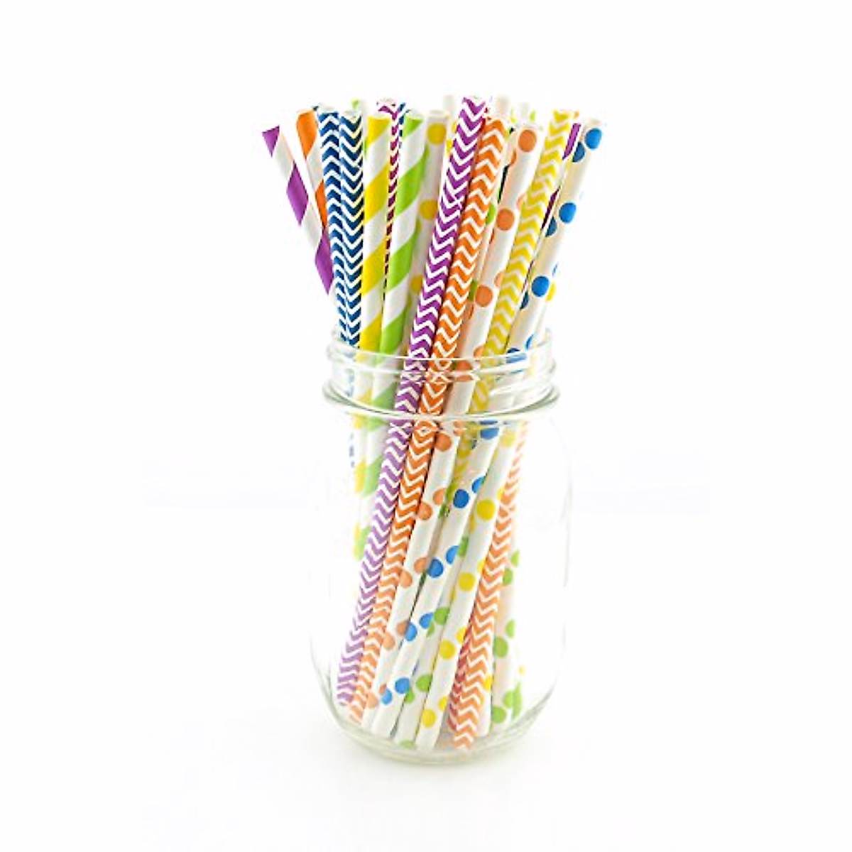 Rainbow Party Straws, Wedding Candy Buffet Straws, Fancy Drinking Straws, Kids Party Paper Straws, 75 Pack - Rainbow Color Multi Design Straws
