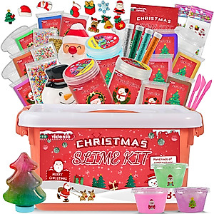 3LB 48Pcs Butter Slime Kit for Kids, Christmas DIY Slime Making Kit for Girls and Boys with Crystal, Clay, and Butter Slimes with Santa, Snowman, Xmas Tree Toys for Kids, Party Favors & Putty Fun…