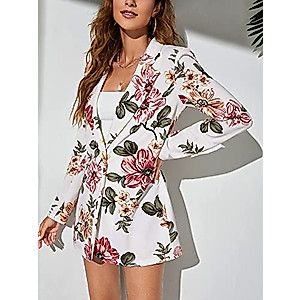WDIRARA Women's Floral Print Button Front Long Sleeve Blazer Casual Jacket Outerwear Multicolor M