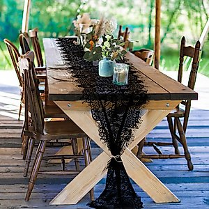 Pardecor Lace Table Runner 14x120 1PC Table Runner for Wedding Table Overlay Floral Lace Table Runner Black Lace Classy for Rustic Boho Bridal Decorations Christmas Table Runner Vintage(Black)