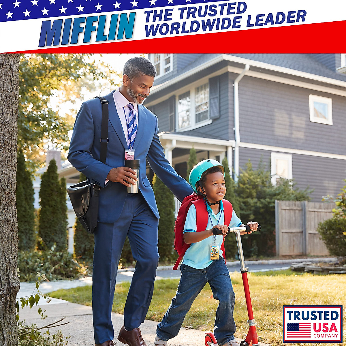 Mifflin-USA Plastic Waterproof ID Badge Holders (Clear, 2.25x3.5 Inch, 10 Pack), Vertical Hanging Name Card Holder with Zipper, Resealable Bulk Nametag Holders