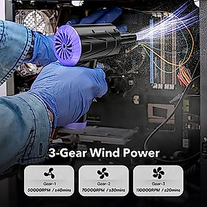 Compressed Air Duster Air Blower - 110000RPM Powerful Electric Air Duster Keyboard Cleaner for Computer PC Cleaner Car Duster Replace Canned Dust Off Rechargeable Cordless Compressed Air Can 6000mAh