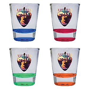 R and R Imports Nashville Tennessee Music City Souvenir 1.5 Ounce Shot Glass Round 4-Pack Color