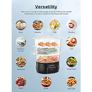 Cozeemax 13.7QT Electric Food Steamer for Cooking, 3 Tier Vegetable Steamer for Fast Simultaneous Cooking, 60 Minute Timer, BPA Free Baskets, 800W (Black)