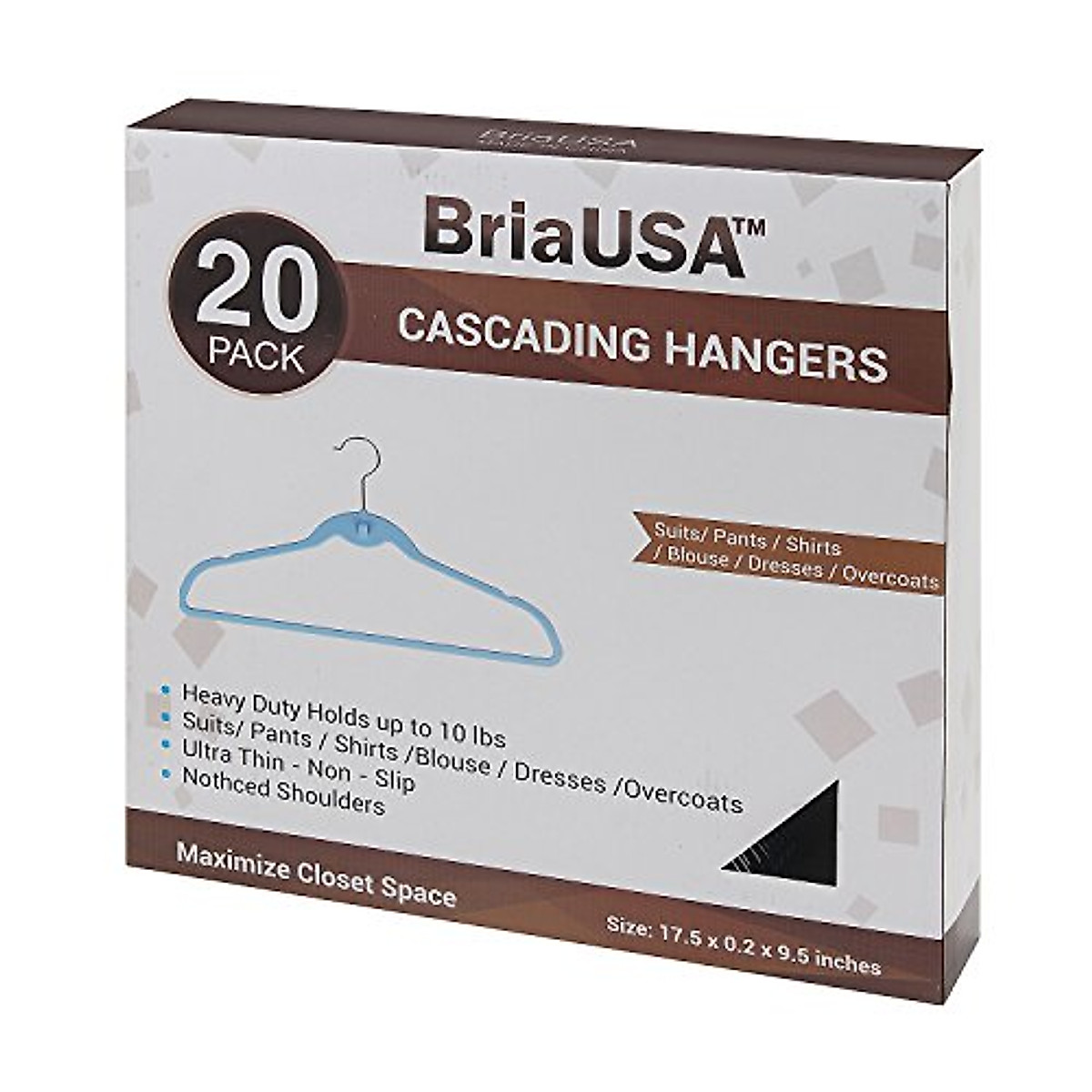 BriaUSA Cascade Hangers Blue Steel Swivel Hooks -Slim, Sturdy Saves You Extra Space - Box of 20