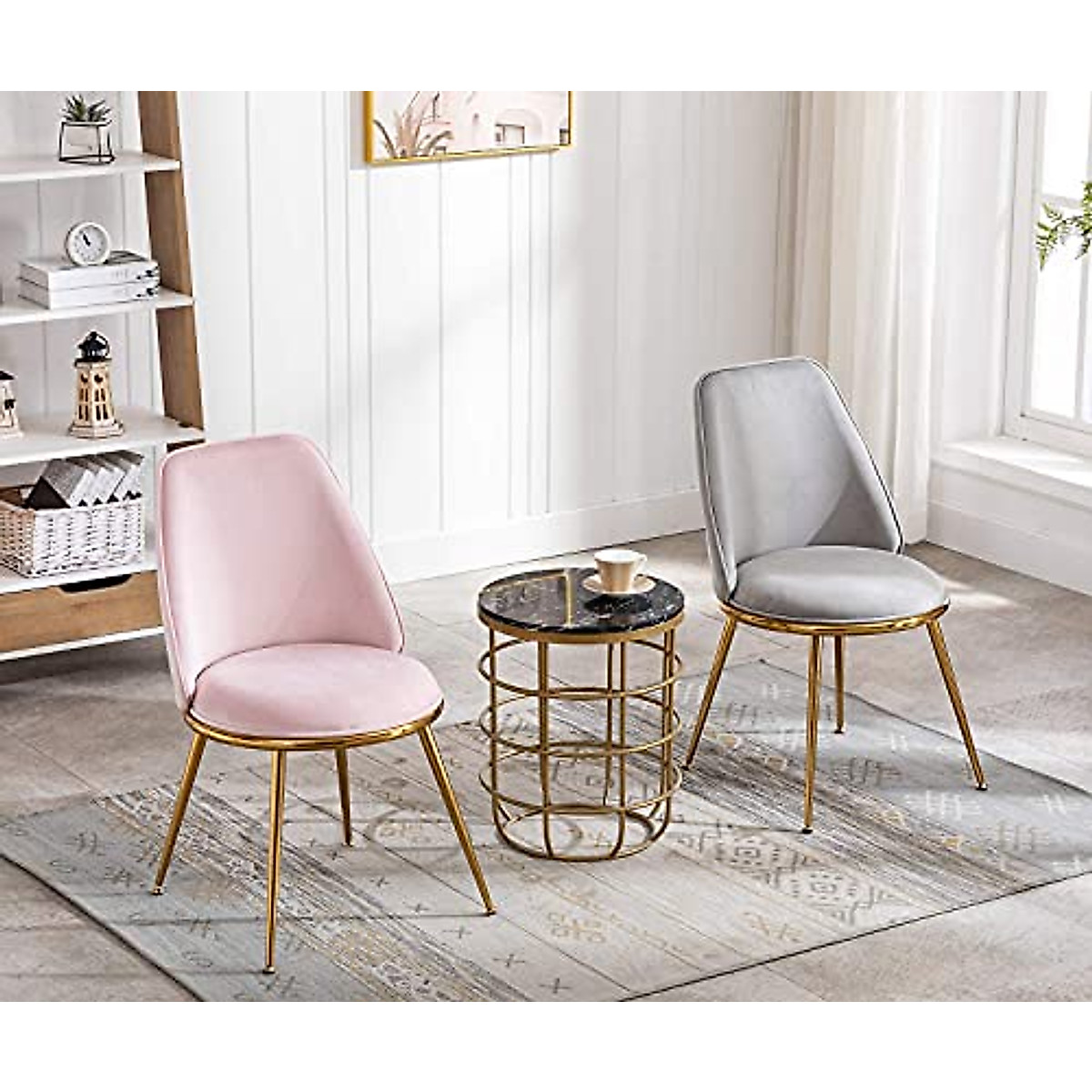 Artechworks Velvet Modern Upholstered Dinning Chair with Golden Metal Base Legs Accent Leisure Lounge Mid-Century Chair for Living Dining Room Bedroom, Grey