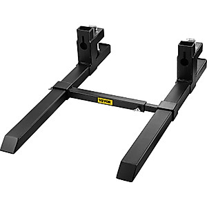 BestEquip Pallet Forks 1500lbs Capacity, Tractor Forks 43 inch Length, Clamp on Bucket Forks w/Adjustable Stabilizer Bar, Fork Loader Attachment for Skid Steer, Tractor Forks for Agriculture and Farm