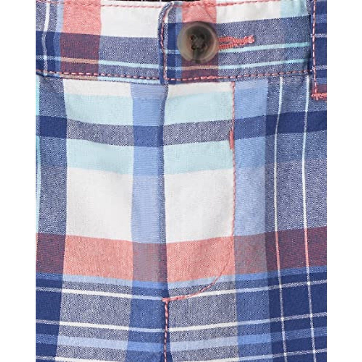 The Children's Place Baby and Toddler Boys Printed Chino Shorts, Blue/Orange Plaid, 3T