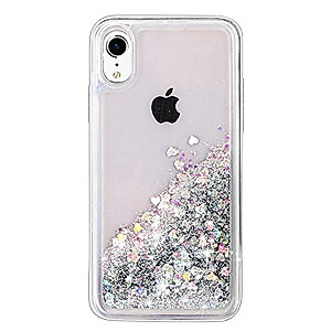 for iPhone XR Case, WORLDMOM Double Layer Design Bling Flowing Liquid Floating Sparkle Colorful Glitter Waterfall TPU Protective Phone Case for Apple iPhone XR [6.1 Inch 2018], Silver
