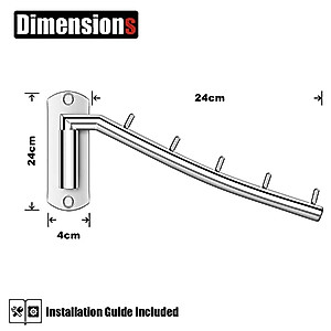 Folding Wall Mounted Clothes Rack, 304 Stainless Steel Swing Arm Hook Holder Clothes Hanger 2 Pack, Space Saver Clothing and Closet Rod with 6 Hooks for Bedroom, Laundry Room and Bathroom