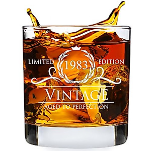 40th Birthday Gifts for Men Women - 1983 Vintage Style Whiskey Glass Drinking Gifts for Men - 40th Birthday Decorations for Men - Over The Hill Gag Gifts for 40 Year Old Man Woman - 11 oz