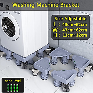 Washing Machine Stand with 4 Locking Swivel Wheels and 8 Adjustable feet, Multifunctional Mobile Base for refrigerators, Washing Machines, dryers or Large Storage Bins