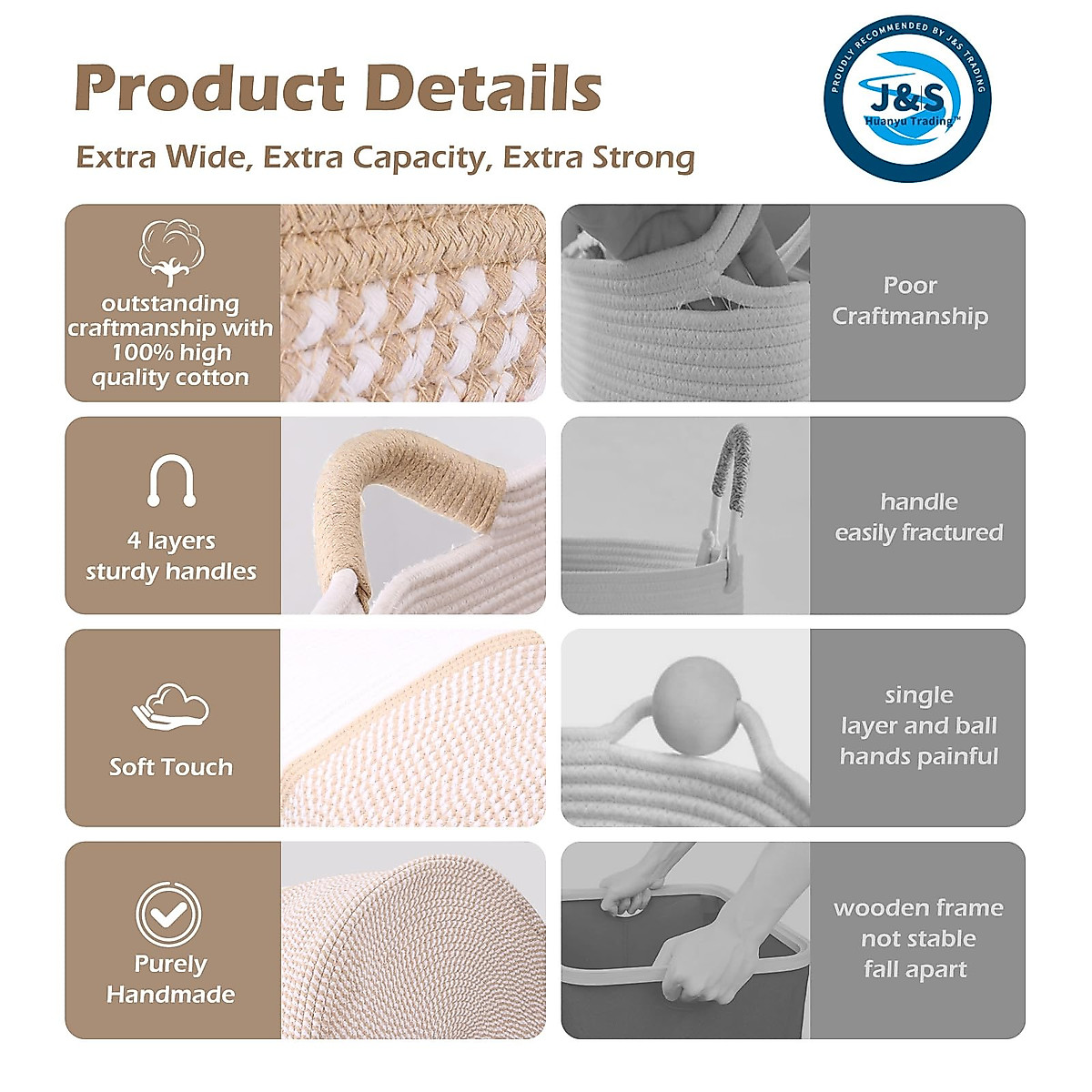 120L Extra Large & Tall Laundry and Blanket Hamper Basket with Handles for Living Room and Bedroom, Cotton Woven High Storage Basket and Organizer for Dirty Clothes, Toys, Pillows, Khaki (khaki)