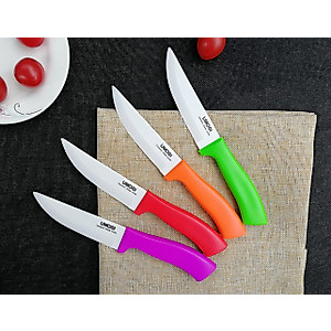 UMOGI Ceramic Steak Knives Set of 4 with Covers in Gift Box - Utility Knife Large Size - Healthy Stain Resistant & Rust Proof - Dishwasher Safe - Best for Meat Tomatoes Vegetables Fruits BBQ