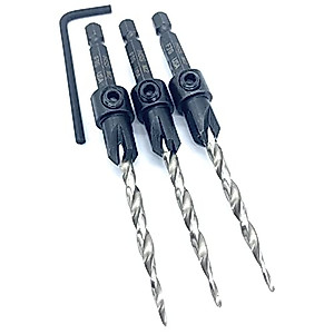 FTG USA Countersink Drill Bit Set 3 Pc #8 (11/64") Wood Countersink Drill Bit Pack Same Size Set Countersink HSS M2 Tapered Countersink Bit, with 1 Hex Wrench, Woodworking Countersink Drill Bits