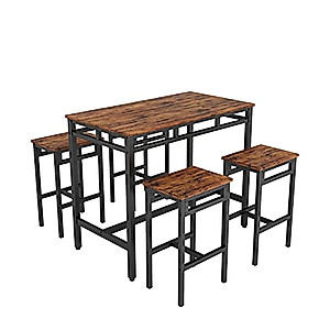 5 Piece Dining Set, Dining Table with 4 Stools, Home Kitchen Breakfast Table, Bar Table Set, Bar Table with 4 Bar Stools, Kitchen Counter with Bar Chairs (Rustic Brown)