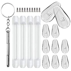 Eyeglasses Nose Pads BAZQU 5 Pairs Screw-in Glasses Nose Pads Set with Tiny Screw Screwdriver and Silicone Eyeglass Ear Cushions (White)