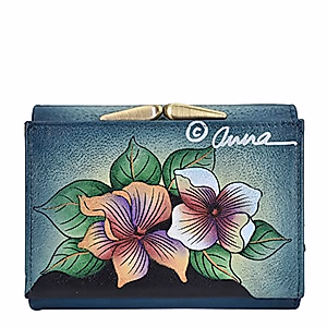 Anna by Anuschka Women's Hand-Painted Genuine Leather Ladies Three Fold Wallet - Three Kittens Blue