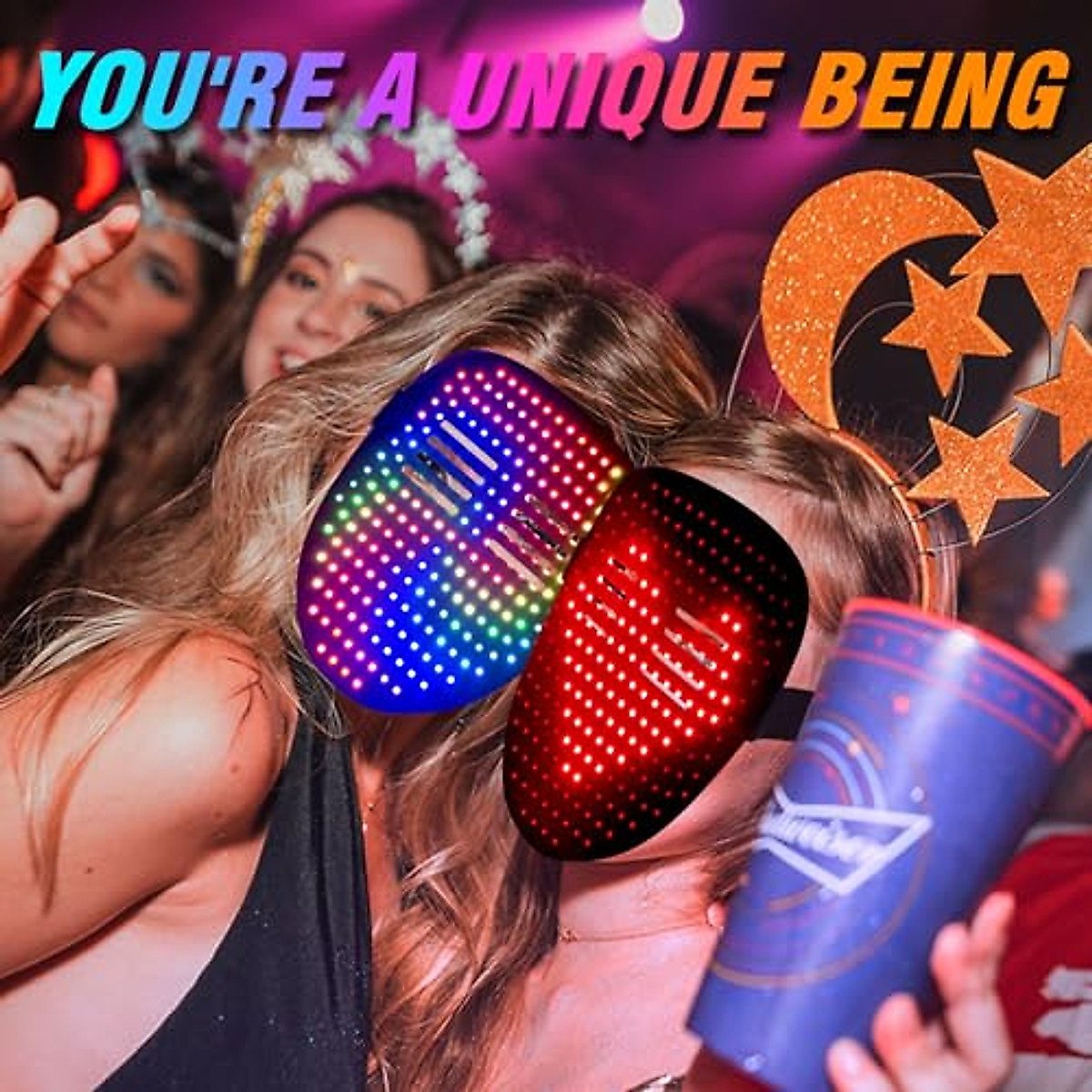 MEGOO Led Mask with Gesture Sensing Transforming,Light Up Luminous Digital Glow Mask for Halloween Rave Dj Party Masquerade