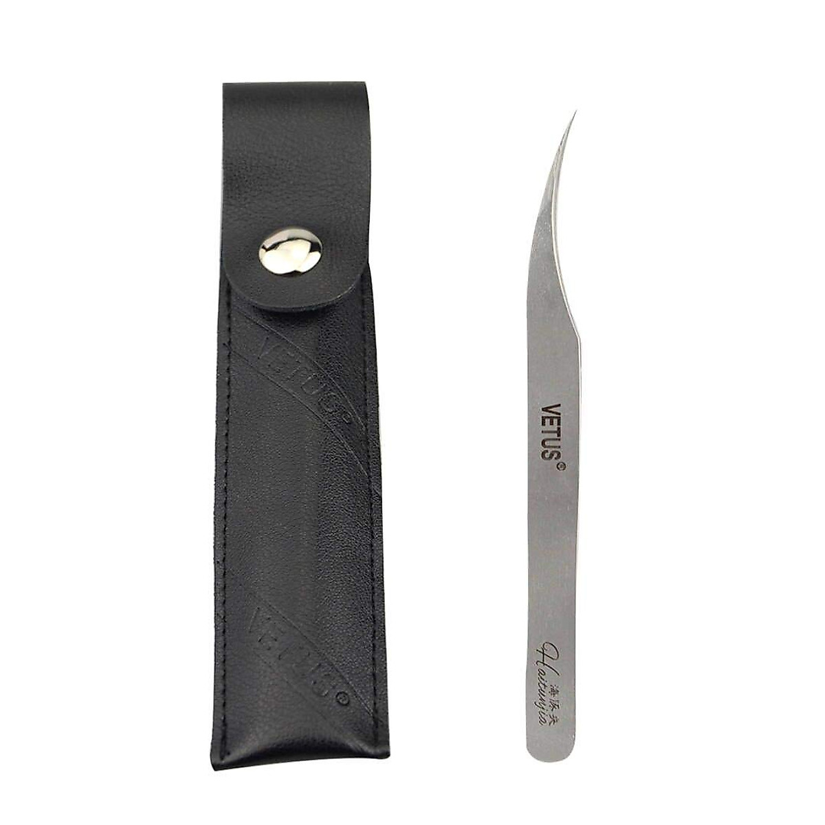 2 Pcs VETUS Eyelash Extension Tweezers Dolphin-shaped and Curved Tip Tweezers Professional Volume & Classic Tweezers Set with Black Leather Sheath(Jinyujia&Haitunjia)