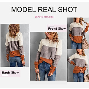 Dokotoo Womens Sweaters Winter Crewneck Long Bat Sleeve Color Block Pullover Sweaters Fashion 2024 Fall Tops Casual Knit Pullover Jumper Tops Yellow Large