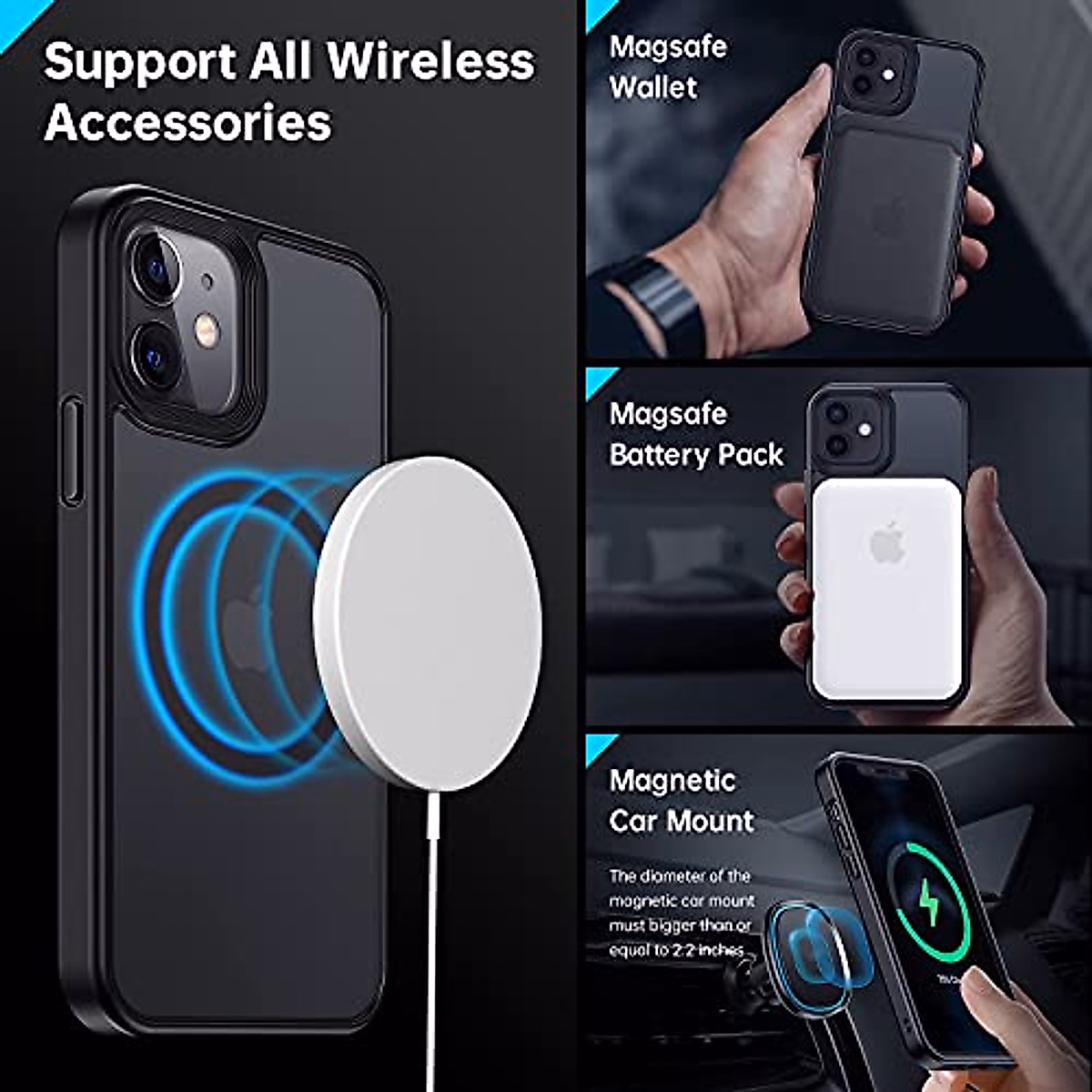 Meifigno Magnetic Case Designed for iPhone 12 Mini Case,[ Military Grade Protection & Compatible with MagSafe] Translucent Matte Back with Soft Silicone Edge, for iPhone 12 Mini 5.4 Inch(Black)