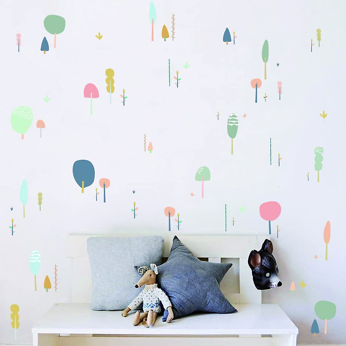 52 Pieces Different Style Little Tree Decorations Backdrop Stickers Wall Decal For Girls Kids Room Bedroom Living Room, Playroom Decor Removable Vinyl Wall Stickers Wall Decals Paper Sticker Pull