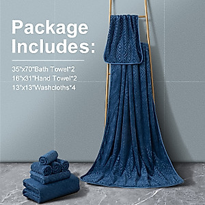 CHINO Oversized Bath Towel Set of 8 Navy, Microfiber 2 Large Bath Sheets, 2 Hand Towels, 4 Washcloths - Super Absorbent Jumbo Towels Set Diamond Pattern Soft Shower Towel for Bathroom Beach Spa Hotel