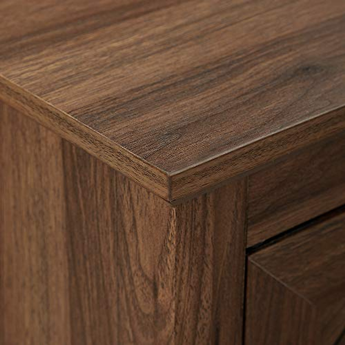 Walker Edison Modern Wood Grooved Buffet Sideboard with Open Storage-Entryway Serving Storage Cabinet Doors-Dining Room Console, 58 Inch, Dark Walnut
