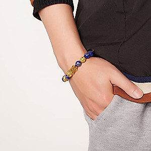 COLORFUL BLING Feng Shui Pixiu Bracelet Pi Yao Good Luck Bracelet Black Obsidian Wealth Protection Bracelet Can Bring Luck and Prosperity for Women Men-Blue