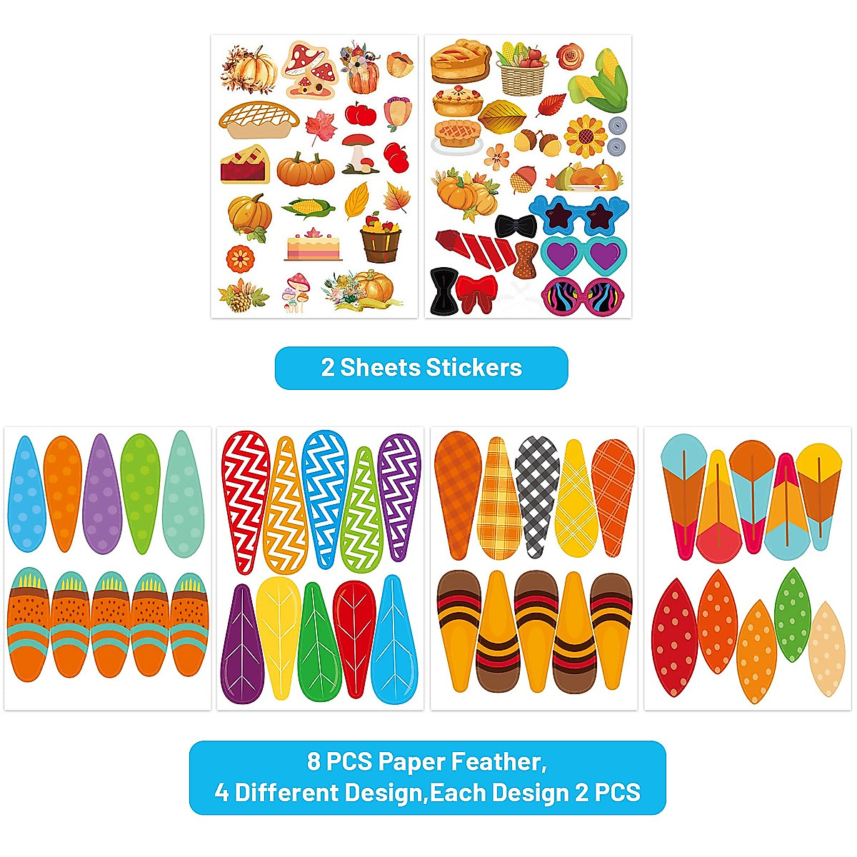 DIY Thanksgiving Turkey Craft Kits 12 PCS Fall Headbands Crowns Hats Party Decoration Supplies for Kids School Holiday Activity