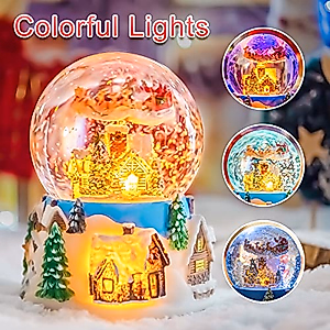 Mr.Winder Musical Rotating Santa Claus Flying Over Village Glitter, Christmas Music Box Snow Globe Gift, for Girls Women Girlfriend Daughter Son Granddaughter, Xmas Present, Plays 8 Christmas Songs