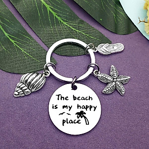 Vadaka Beach Lover Gift Keychain Beach Jewelry Beach Keyring Stainless Steel Key Chain Birthday Christmas Graduation Gift for Women Girl Teens Beach Lover