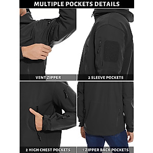 TACVASEN Men's Classic Fleece Liner Hooded Outwear Softshell Tactical Jacket Black,US L