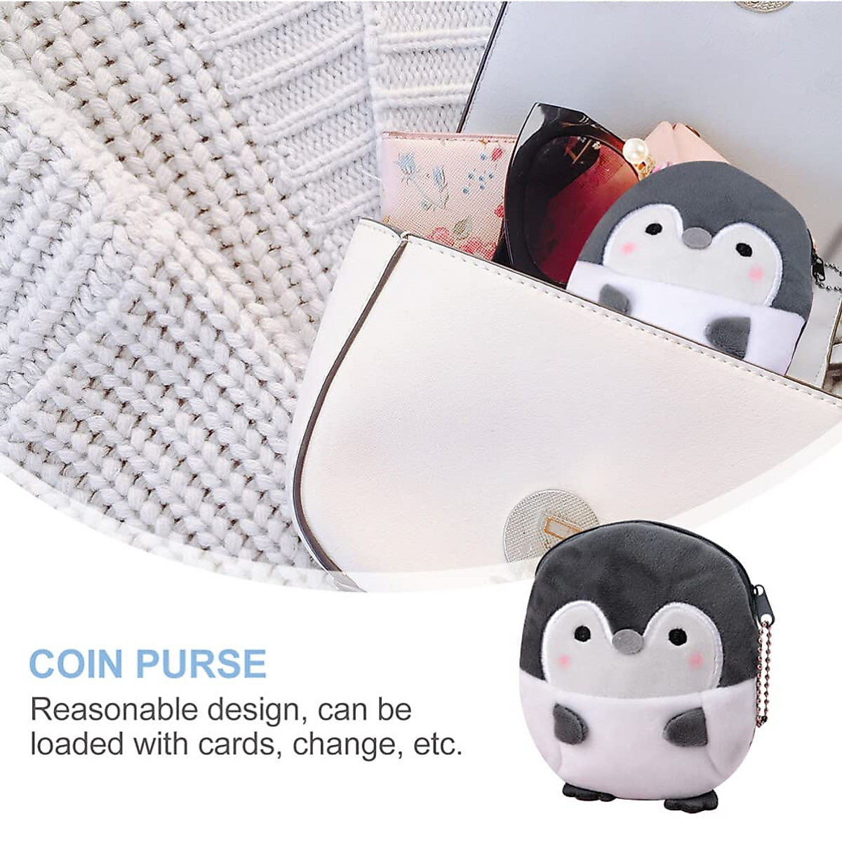 NUOBESTY Penguin Plush Coin Purses Penguin Cartoon Coin Bags Plush Penguin Animal Change Purses, 2 Pcs （ Grey ）