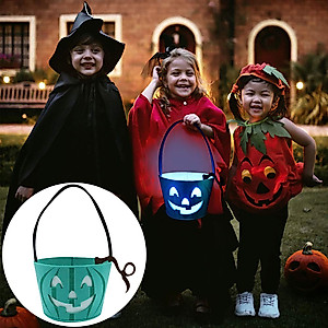 Ahuimeius Light Up Teal Pumpkin Halloween Felt Trick or Treat Bucket, with Blue LED lights, Halloween Party Favors, Halloween Snacks, Halloween Goodie Bags for Kids, Novlety Gifts
